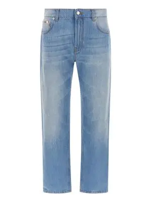 Moschino Straight Leg Jeans With Logo Detail - Blue