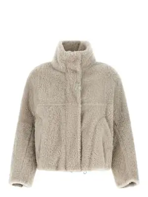 Brunello Cucinelli Brunello Cucinelli Cropped Shearling Jacket With High Neck Cream