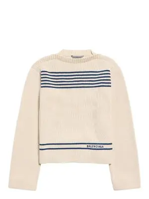 Balenciaga Balenciaga Boatneck Cotton Ribbed Knit Sweater Multicolor
