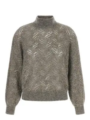 Brunello Cucinelli Dazzling Abstract Leaf" Sweater - Gray
