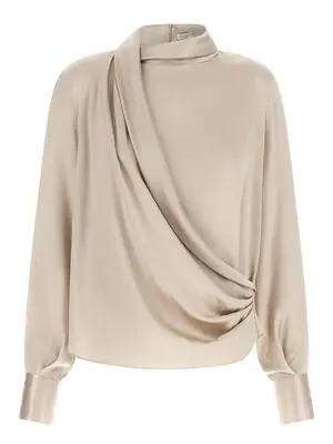 Brunello Cucinelli Asymmetrical Draped Blouse - Cream