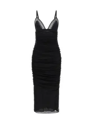 Dolce & Gabbana Longuette Slip Dress With Lace Inserts - Black
