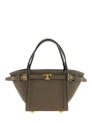 TOD'S Tim' Mini Shopping Bag In Hammered Calf Leather - Gray
