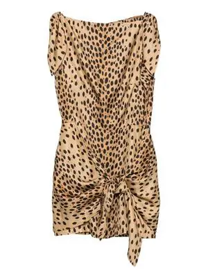 Cult Gaia Sleeveless Leopard Print Silk Dress - Cream