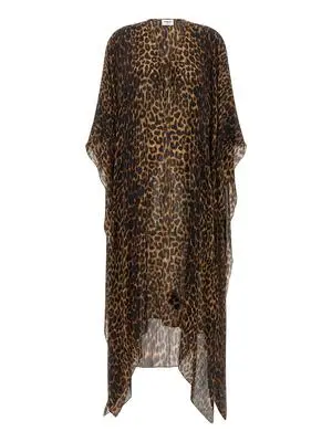 Saint Laurent Animal Print Wool Caftan - Brown