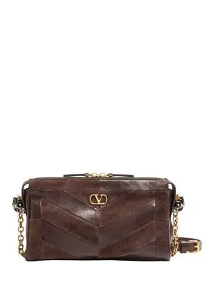Valentino Garavani Small Shoulder Bag In Suede And Nappa Chevron - Brown
