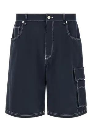Fendi Cotton Canvas Bermuda Shorts With Contrast Stitching - Blue