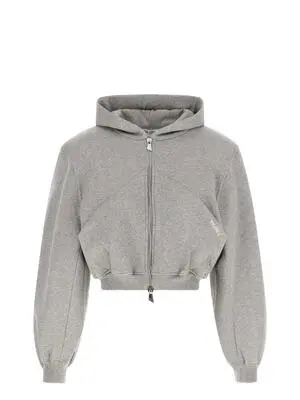Attico Cropped Zip-up Hoodie With Contrast Stitching And Embroidered Logo - Gray