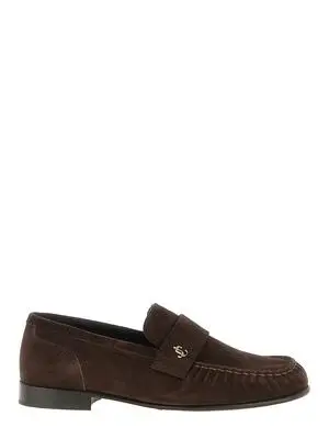 JIMMY CHOO Suede Loafers With Gold Tone Jc Monogram - Brown