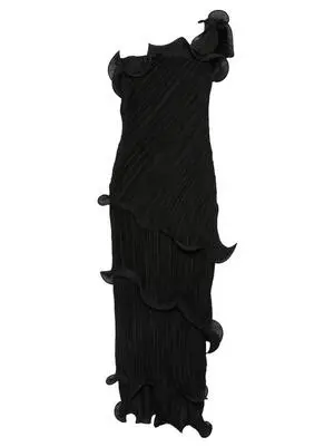 Cult Gaia Plissé One-shoulder Ruffled Tiered Dress - Black