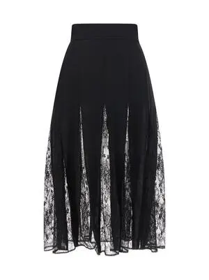 Dolce & Gabbana Charmeuse And Lace Midi Skirt - Black