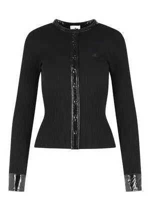 COURREGES Viscose Blend Cardigan With Eco Leather Details - Black