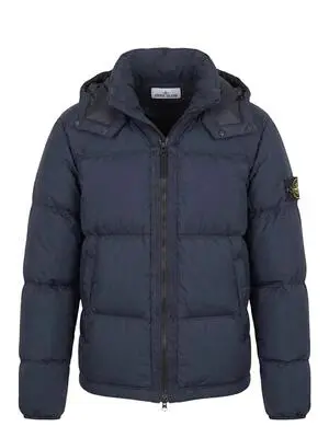 Stone Island Tear-resistant Down Jacket With Detachable Hood - Blue