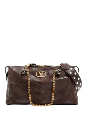 Valentino Garavani Panthea Medium Shoulder Bag In Suede And Nappa Leather - Brown