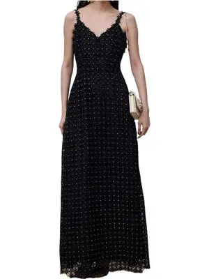 Dior Dioriviera Embroidered Crystal Embellished Lace Maxi Dress - Black