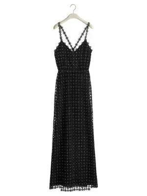 Dior Dioriviera Embroidered Crystal Embellished Lace Maxi Dress - Black
