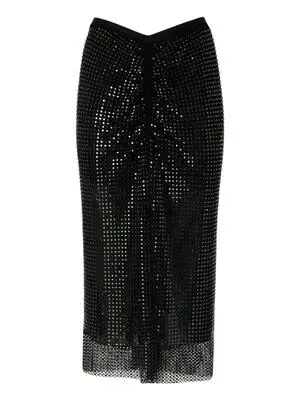 Pinko Rhinestone Mesh Effect Calf-length Skirt - Black