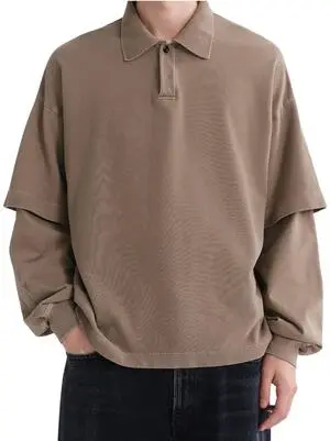 AGOLDE Layered Long Sleeve Polo Shirt - Brown