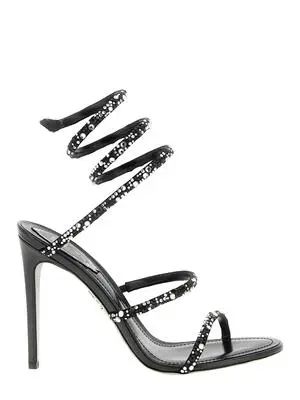 Rene Caovilla Crystal Embellished Spiral Stiletto Sandals - Black