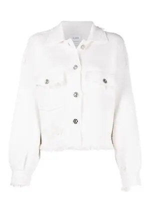 BARRIE Fringed Denim Jacket With Pointed Collar - White