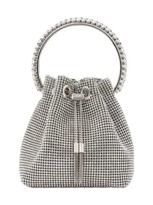 JIMMY CHOO Crystal Embellished Drawstring Crossbody Bag - Gray