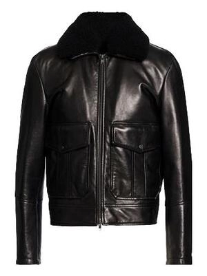 SALVATORE SANTORO Leather Bomber Jacket With Detachable Application - Black
