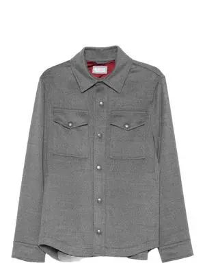 Brunello Cucinelli Grey Melange Effect Virgin Wool Shirt Jacket - Gray
