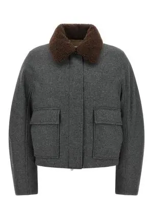 Brunello Cucinelli Cropped Shearling Collar Jacket - Gray