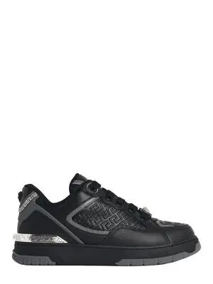 Versace Biggie Leather Sneakers With Medusa Accent - Black
