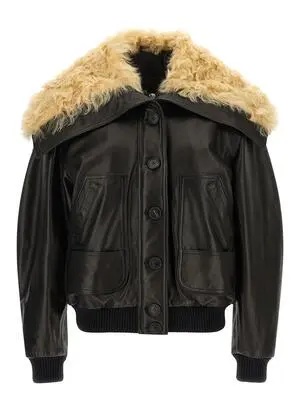 Attico Shearling Collar Bomber Jacket - Black