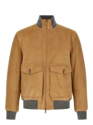 Brunello Cucinelli Padded Suede Bomber Jacket - Cream