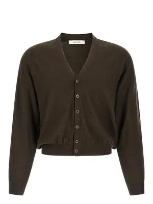 LEMAIRE Twisted Wool Blend Cardigan With V-neck And Asymmetric Button Closure - Brown