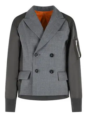 Sacai Blazer In Grey And Green Wool Blend - Gray