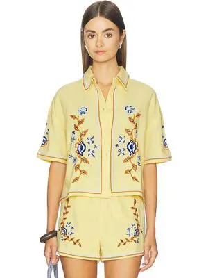 CLEOBELLA Wynona Embroidered Floral Linen Blend Top - Impala