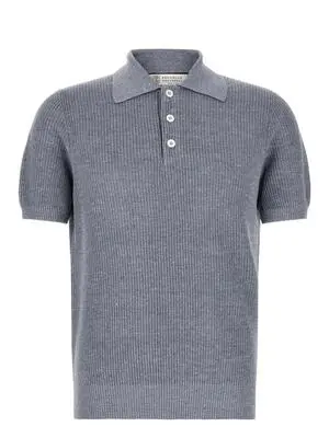 Brunello Cucinelli English Half-ribbed Polo Shirt - Blue