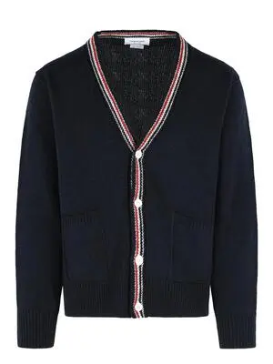 Thom Browne Hector Cardigan In Navy Wool And Mohair Blend - Blue