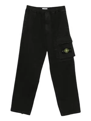 Stone Island Cotton Logo Patch Cargo Trousers - Black