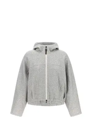 Brunello Cucinelli Cropped Hoodie With Shiny Zipper Pull - Gray