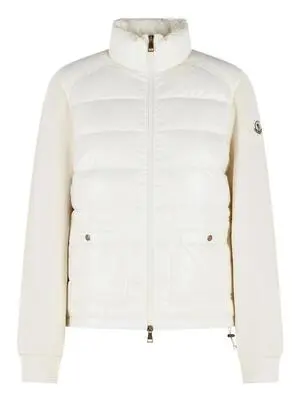 Moncler Zip Up Cotton Blend Sweater In Ivory - White