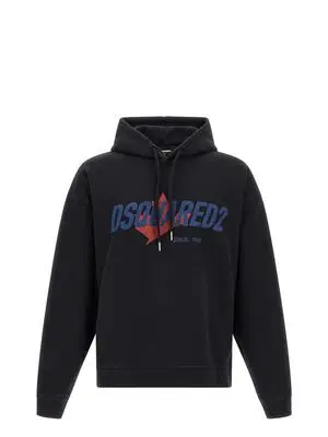 Dsquared2 Logo" Fleece Cotton Hoodie - Black