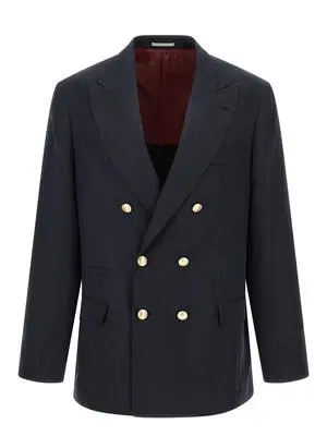Brunello Cucinelli Silk Twill And Linen Délavé Blazer - Blue