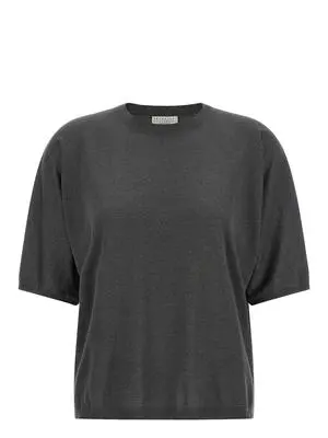 Brunello Cucinelli Sparkling Knit Sweater With Lamé Yarn - Gray