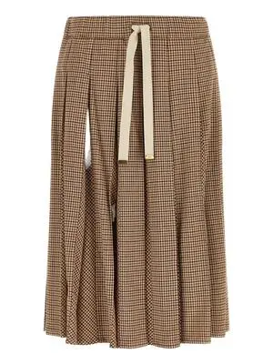 Moncler MONCLER Pleated Midi Skirt In Checked Wool Blend Cream