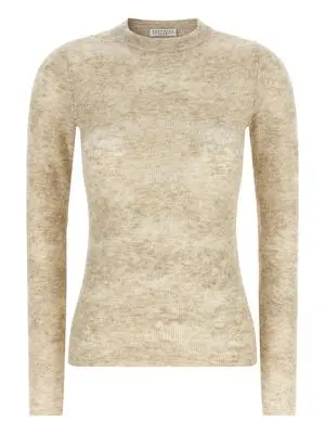 Brunello Cucinelli Flower Lace" Silk And Alpaca Blend Sweater - Cream