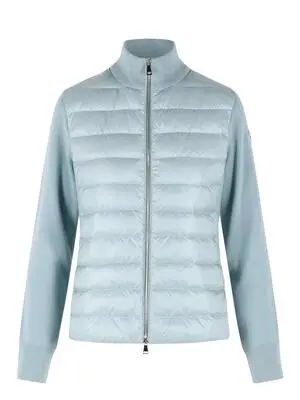 Moncler Padded Virgin Wool Cardigan With Light Zip - Blue