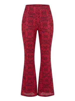 JANARA JONES Snakes Print Mesh High-waist Flared Pants - Red