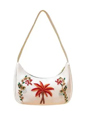 LAURA SLINGS Beaded Shoulder Bag With Tropical Embroidery - White