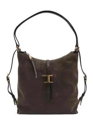 TOD'S Suede Shoulder Bag With Top Handle - Brown
