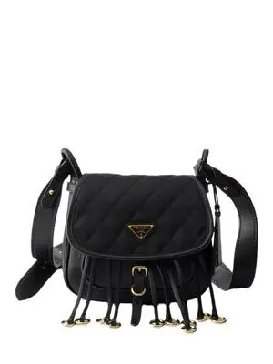 Prada Quilted Re-nylon And Leather Shoulder Bag With Fringe Detail - Black