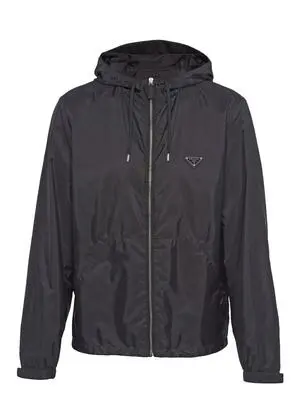 Prada Re-nylon Hooded Jacket With Enameled Triangle Logo - Black